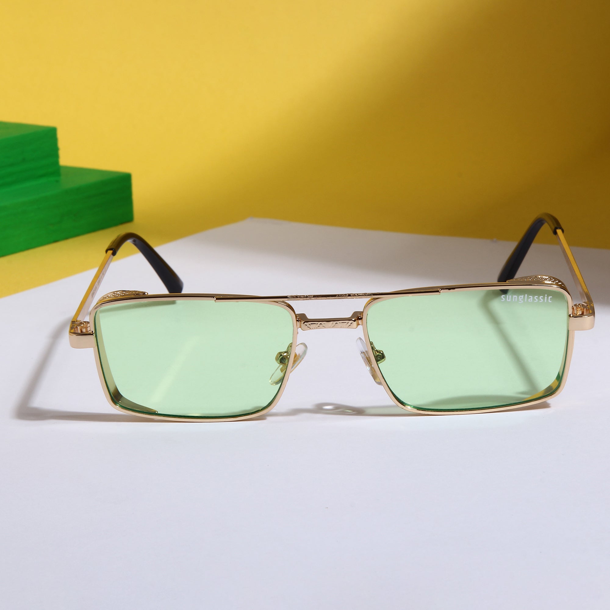 Buy Opera Edition Gold Green Rectangle Sunglasses - Stylish Shades with ...