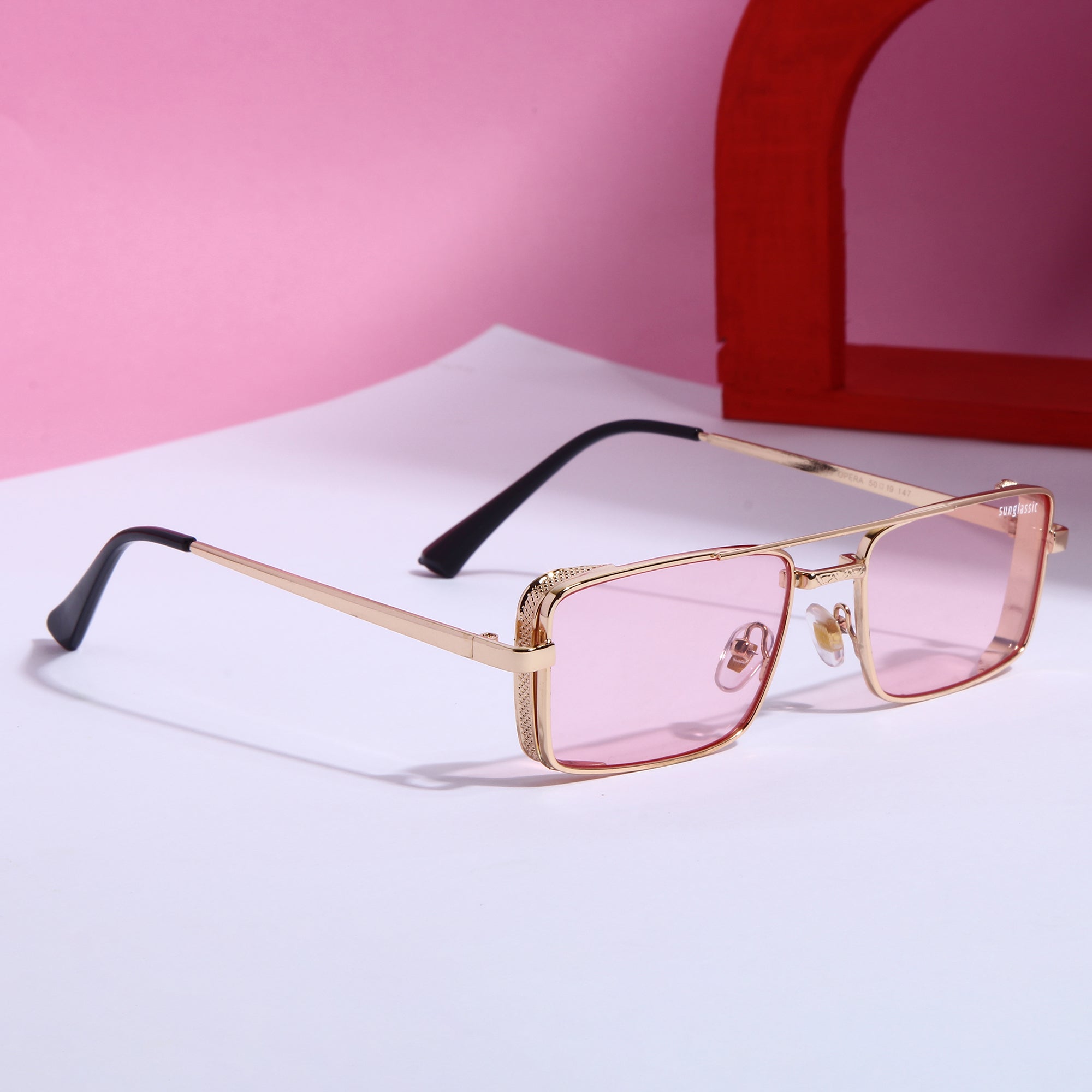 Buy Opera Edition Gold Pink Rectangle Sunglasses - Chic Style with UV ...