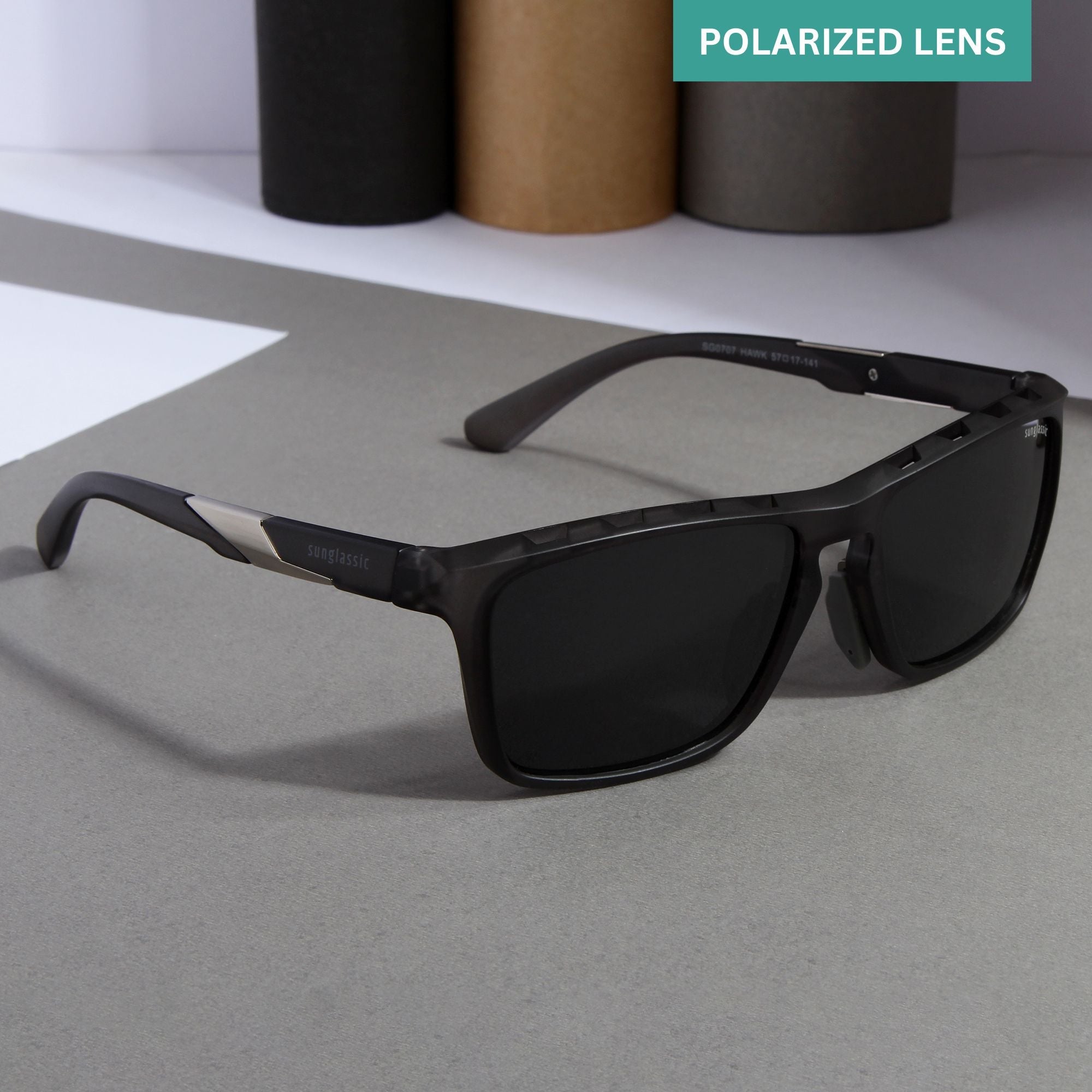 Buy Hawk Grey Black Polarized Sunglasses | TR90 Rectangle Frames ...