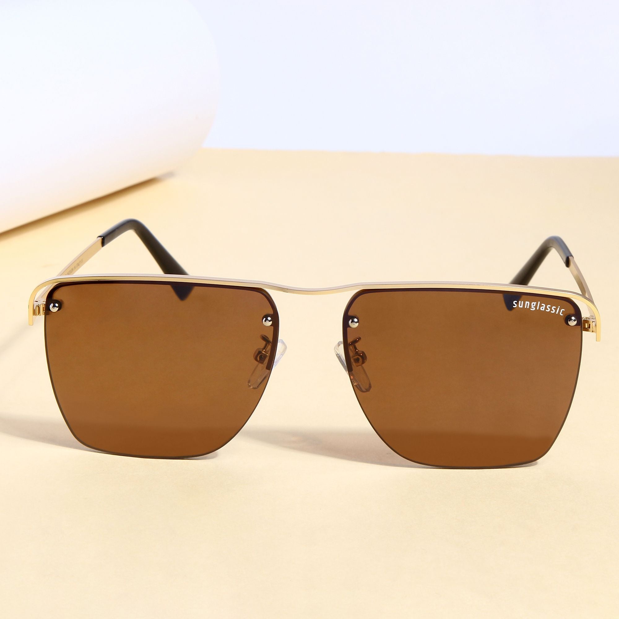 Heldish. Gold Brown Square Square Sunglasses – Sunglassic.in