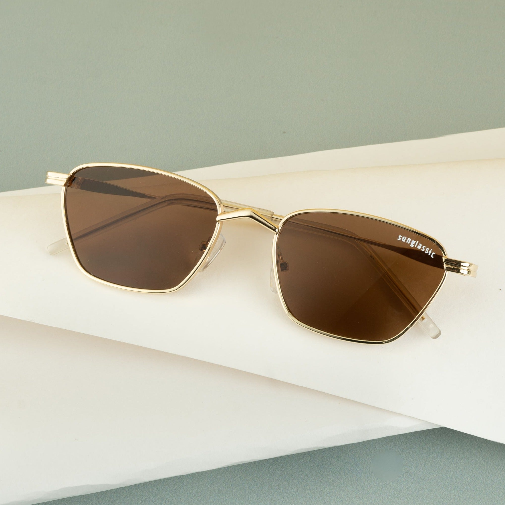 Buy Andreas Gold Brown Edition Trapezoid Sunglasses - Elegant Eye ...